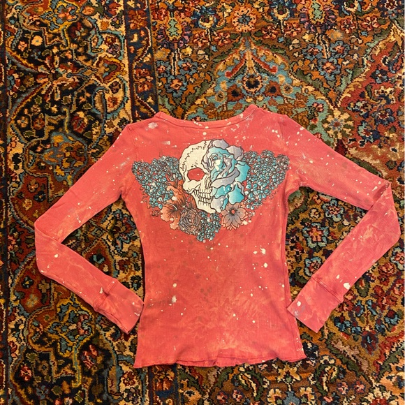 Grail | Tops | Grail Brand Paint Splattered Top With Skull And Roses On ...
